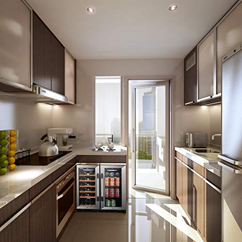 Lanbo Wine and Beverage Refrigerator, Dual Zone Built-in Wine and Drink Center, 18 Bottle and 55 Can