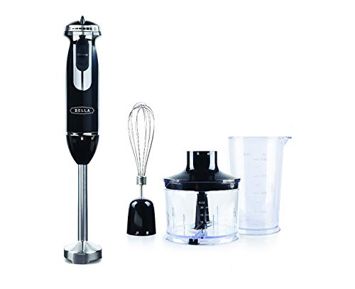 BELLA 10-Speed Immersion Blender with Attachments, 350 Watt, Immersion Blender with Dishwasher Safe Whisk & Blending Attachments for Food Prep, Black