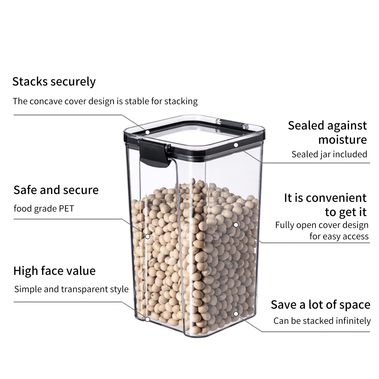 Rice Storage Container, Sealed Food Storage Container, Reusable Food Organizer with Buckle Lock, Space Saving Clear Food Containers, Multipurpose Food Keeping Box for Oatmeal Grain Cereal Pasta Flour