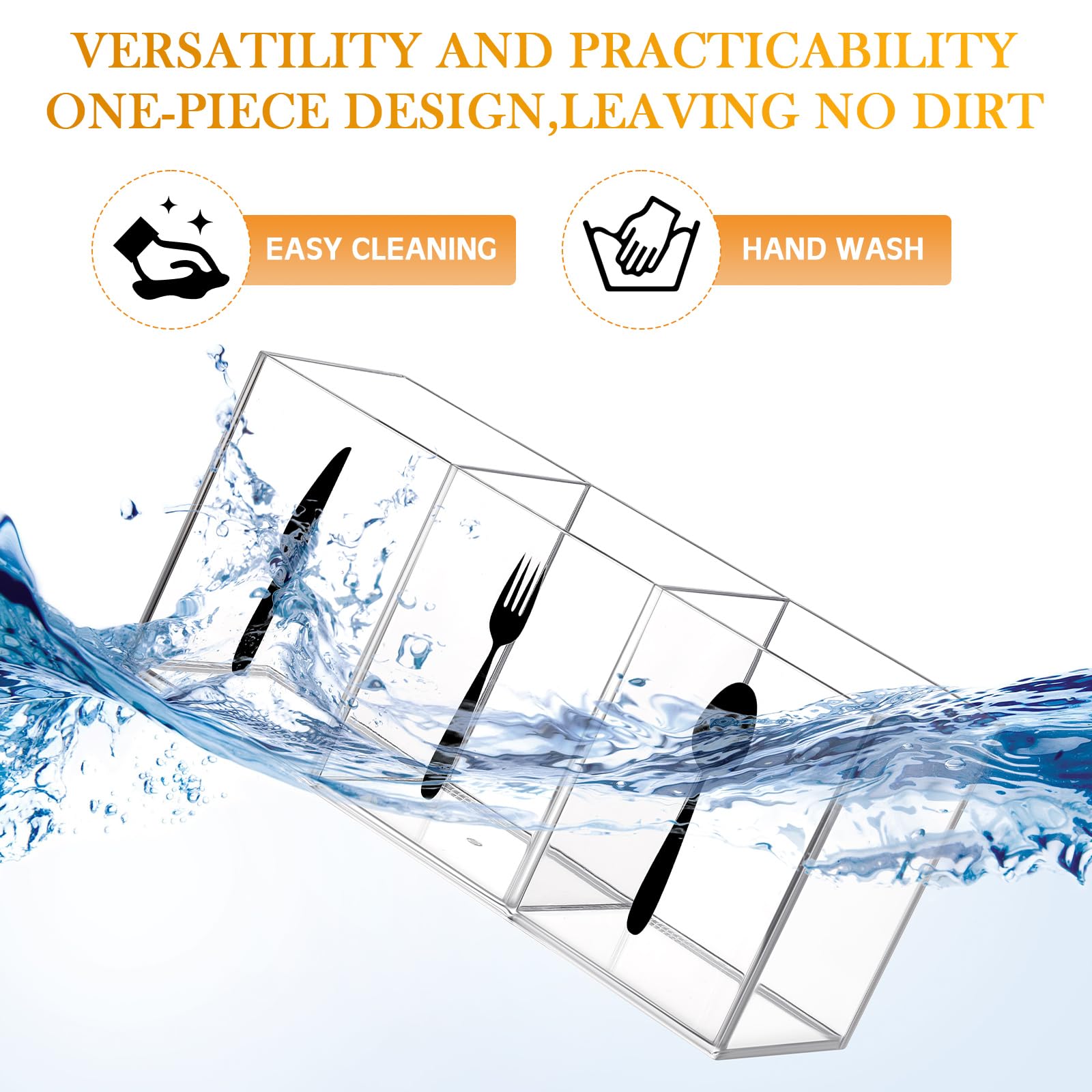 Suzile Acrylic Cutlery Storage Organizer Bin Clear Silverware Caddy Countertop Knife Spoon and Fork Holder Kitchen 3 Section Tableware Storage Box for Cabinet Indoor Outdoor Home Flatware Dining Room