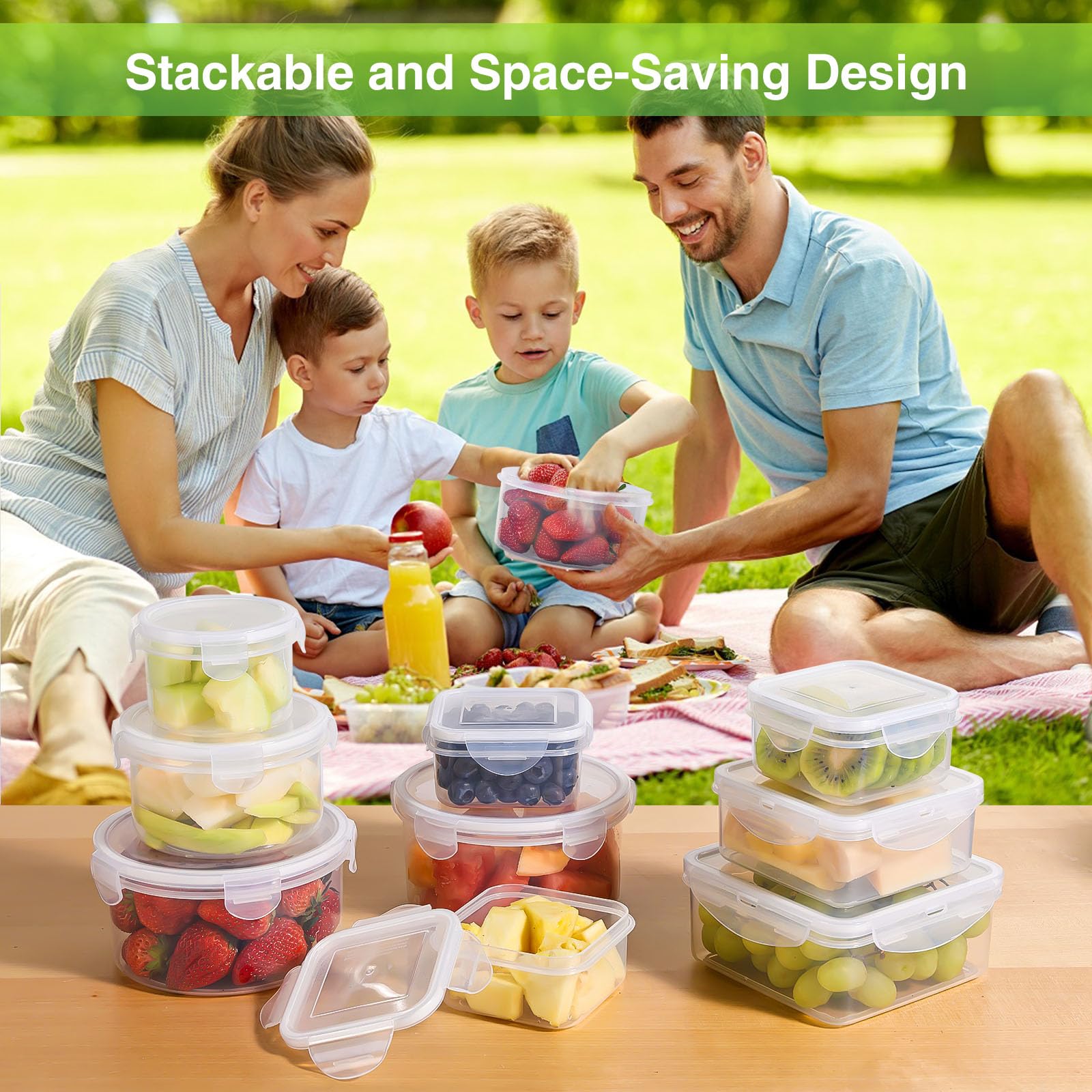 UULID 48 PCS Food Storage Containers with Lids (24 Containers & 24 Lids) Leakproof Reusable BPA Free Food Storage Containers Snap Lid plastic Meal Prep Containers locking Lids
