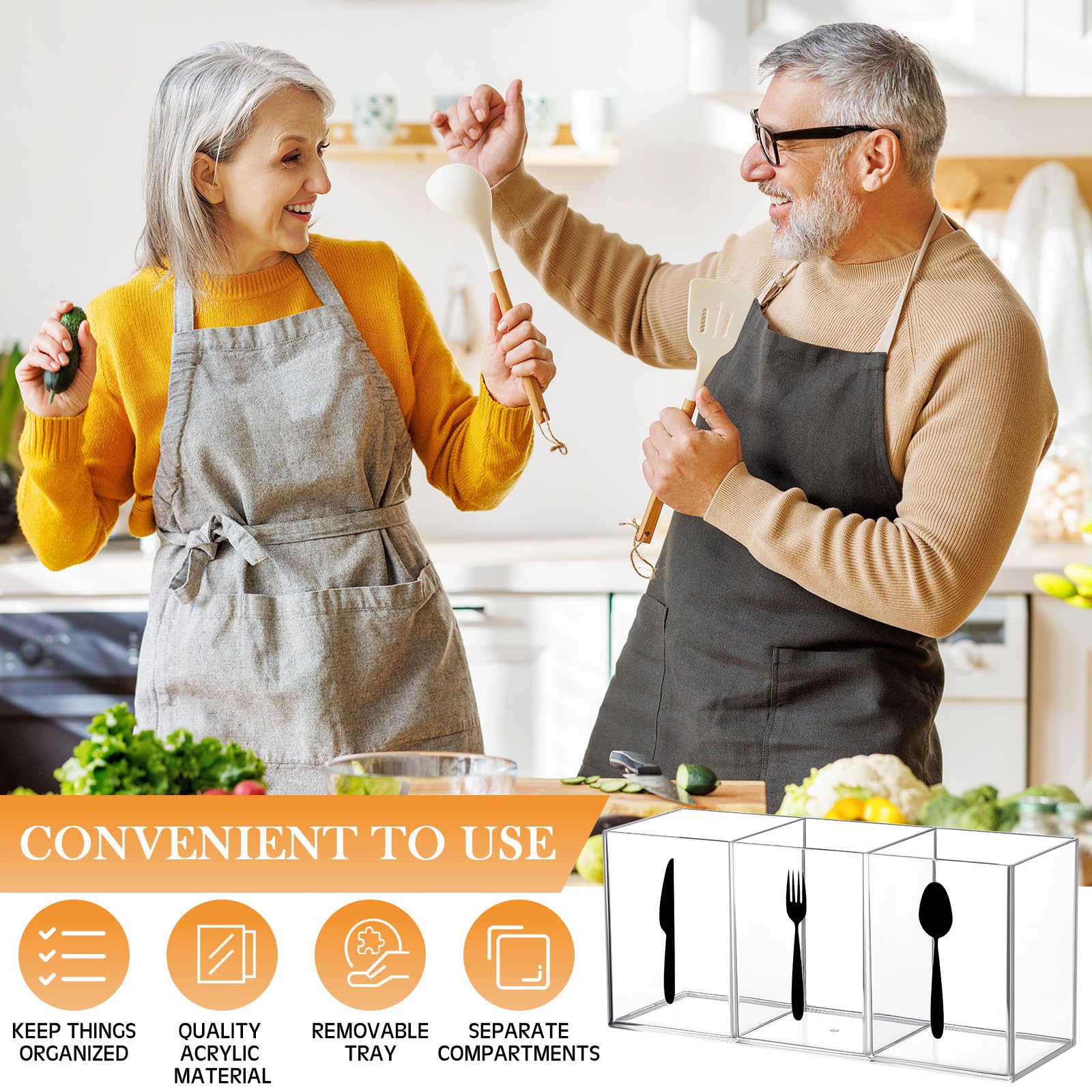 Suzile Acrylic Cutlery Storage Organizer Bin Clear Silverware Caddy Countertop Knife Spoon and Fork Holder Kitchen 3 Section Tableware Storage Box for Cabinet Indoor Outdoor Home Flatware Dining Room