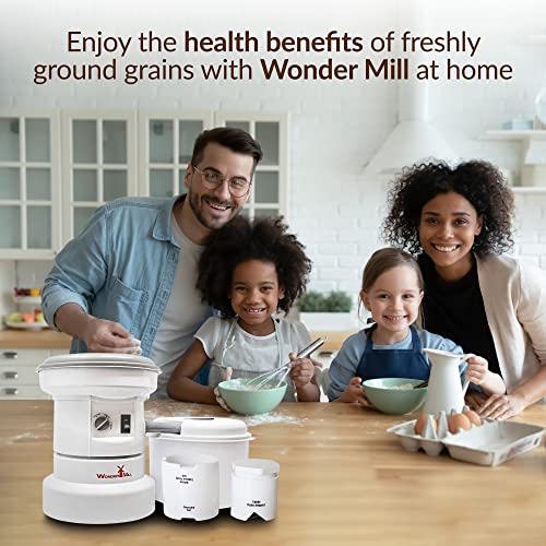 WONDERMILL- Grain Grinder Mill with Flour Canister, Grains & Beans Attachment - Electric Grain Mill Grinder, Wheat Grinder, Flour Mill Machine & Flour Mill Grinder for Home and Professional Use