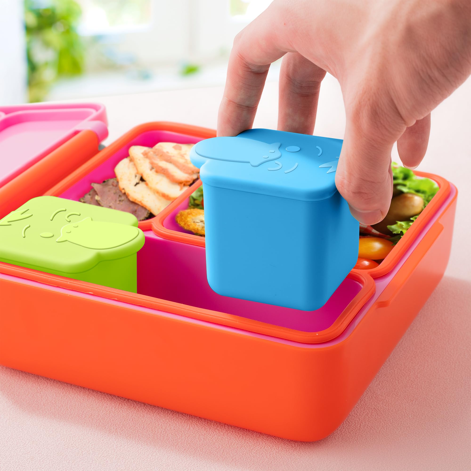 Homotte Leakproof Dips Containers Compatible with Most Bento Lunch Box, 2x 4 oz Salad Dressing Container To Go, Small Silicone Snack Condiment Container with Lids for kids (Blue/Green)