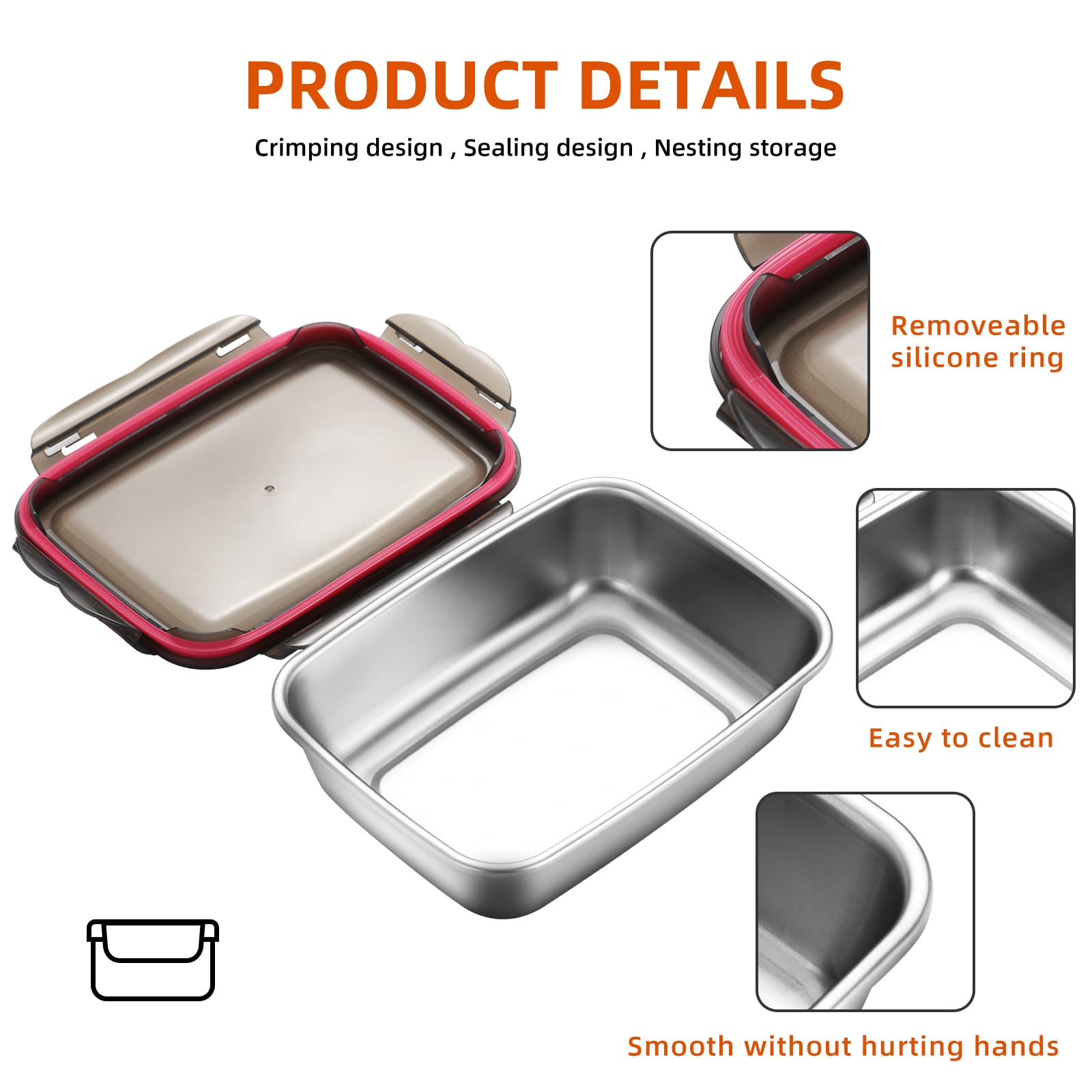 XingXiuSis Stainless Steel Food Storage Container with Lids Set of 3 Leak-proof Metal Food Containers Meal Prep Containers Lunch Box for Dishwasher/Freezer/Oven Safe, 600ml/ 1500ml/ 2900ml Stackable
