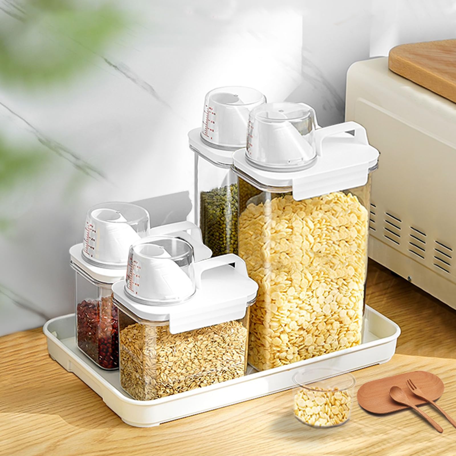 Pet Food Containers Storage Cereal Dispenser BPA Free 4PCS(4pots & 4lids) Dispenser Plastic Bin food Storage Containers With Lids Kitchen Organizers And Storage