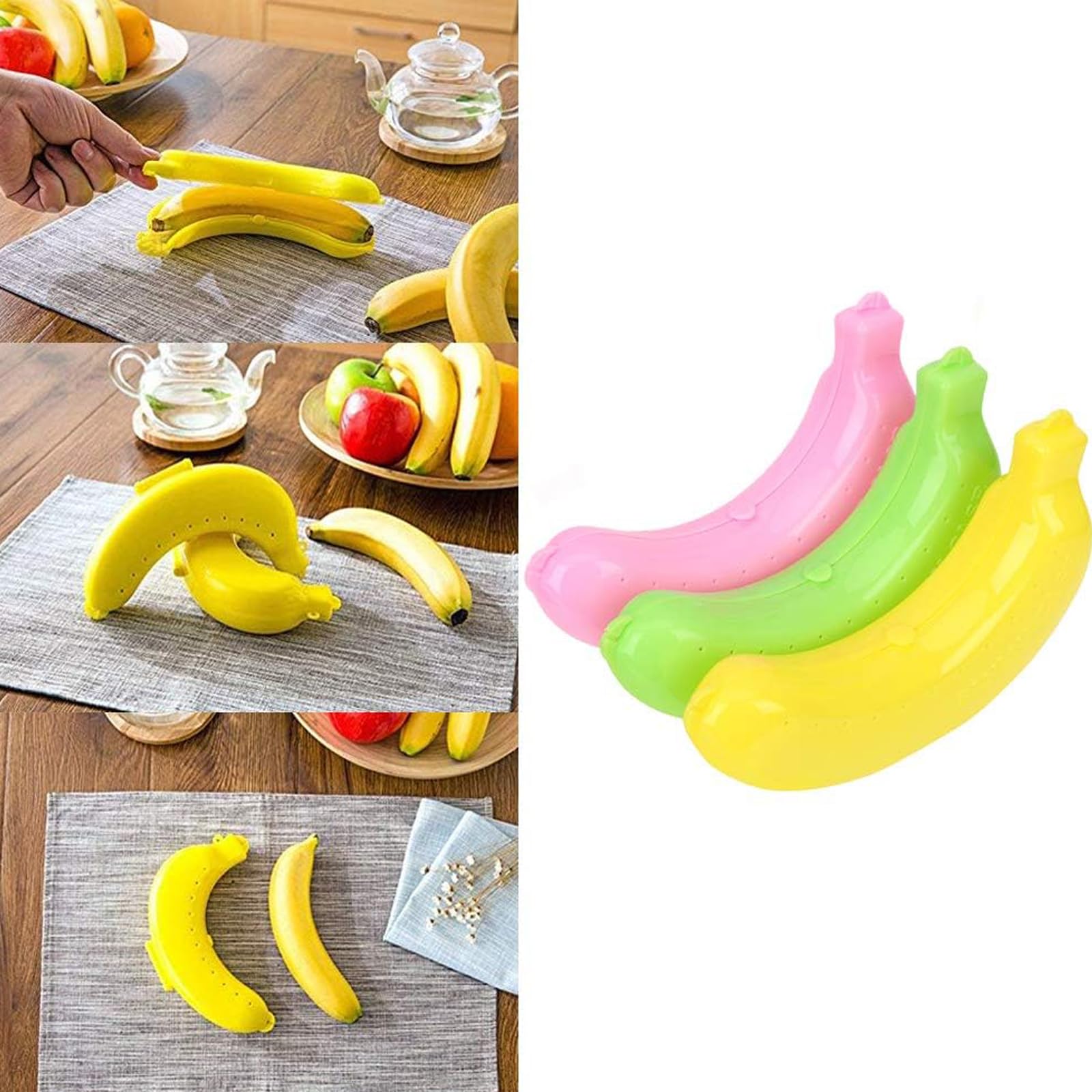 3Pcs Banana Keeper Outdoor Travel Case, Banana Protector, Cute Carrier Storage Box,Banana Container for Lunch Boxes, BPA-Free Fruit Container