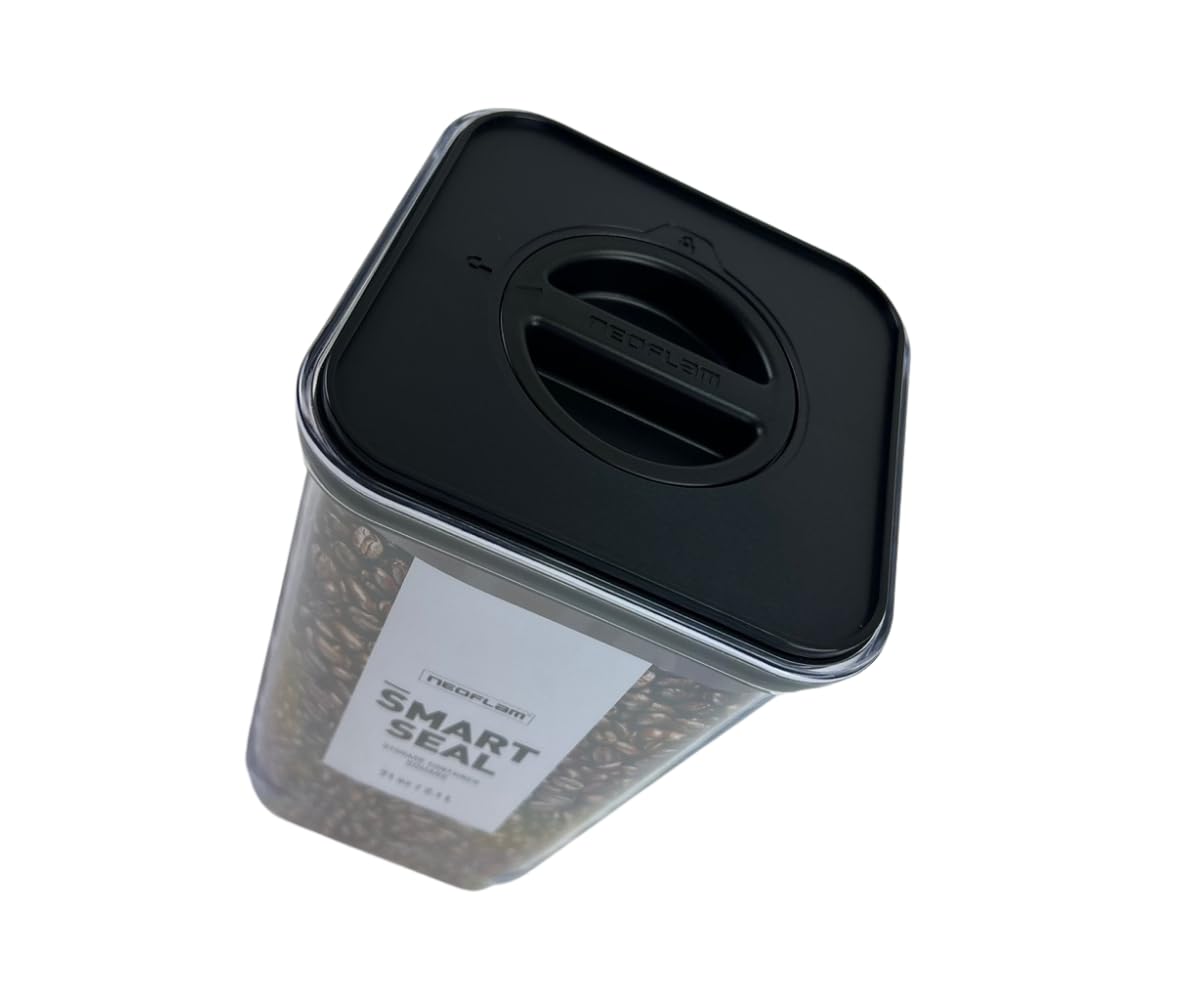 Neoflam Airtight Smart Seal Food Storage Container (Set of 3) | Crystal Clear Body, Matte Black Lid | Modular, Stackable, Nestable Design | Easy to Clean, BPA Free (Square, 1.4L)