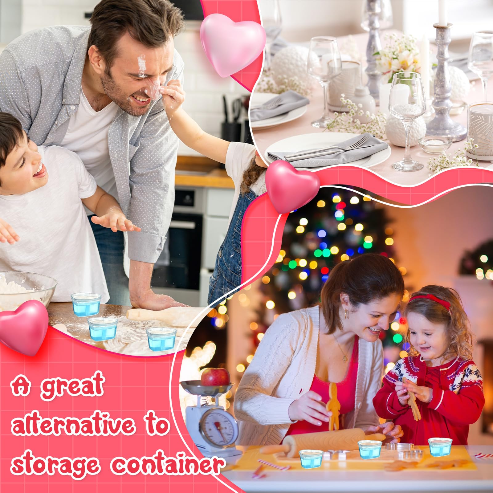 Didaey 72 Pcs 2.4 oz Valentine‘s Day Heart Shaped Containers Plastic Box with Lids Reusable Small Portion Cups Condiment Storage Container Clear Transparent Cup for Food DIY Liquid Foam Ball Soft Clay
