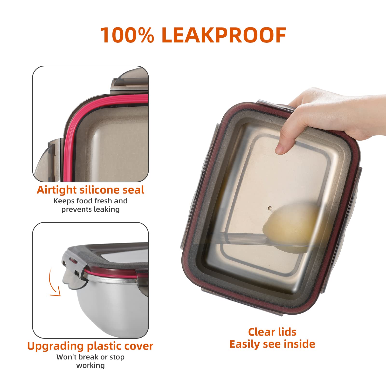 XingXiuSis Stainless Steel Food Storage Container with Lids Set of 3 Leak-proof Metal Food Containers Meal Prep Containers Lunch Box for Dishwasher/Freezer/Oven Safe, 600ml/ 1500ml/ 2900ml Stackable
