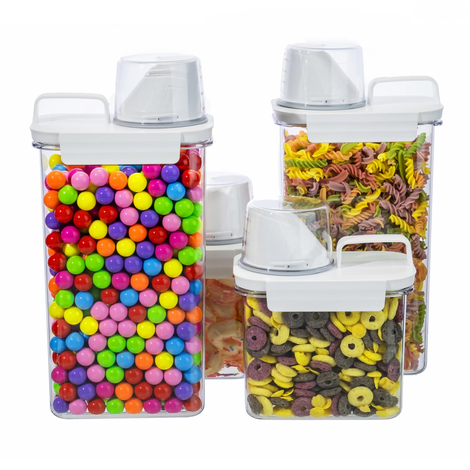Pet Food Containers Storage Cereal Dispenser BPA Free 4PCS（4pots & 4lids） Dispenser Plastic Bin food Storage Containers With Lids Kitchen Organizers And Storage