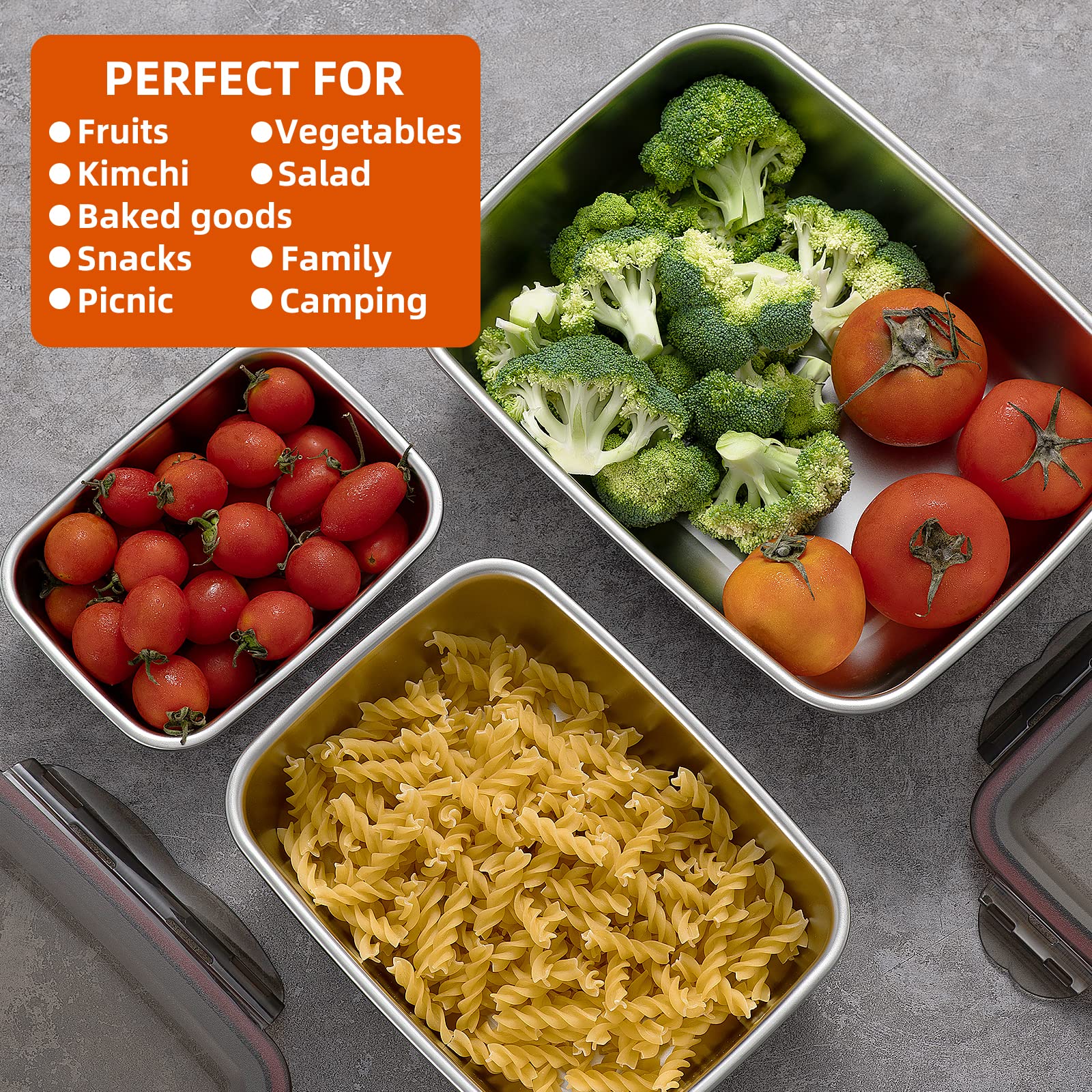 XingXiuSis Stainless Steel Food Storage Container with Lids Set of 3 Leak-proof Metal Food Containers Meal Prep Containers Lunch Box for Dishwasher/Freezer/Oven Safe, 600ml/ 1500ml/ 2900ml Stackable