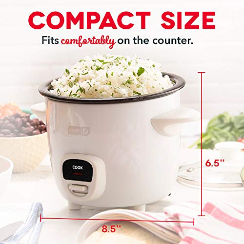 Dash DRCM200GBWH04 Mini Rice Cooker Steamer with Removable Nonstick Pot, White & DMW001WH Machine for Individual, Paninis, Hash Browns, & other Mini waffle maker, 4 inch, White