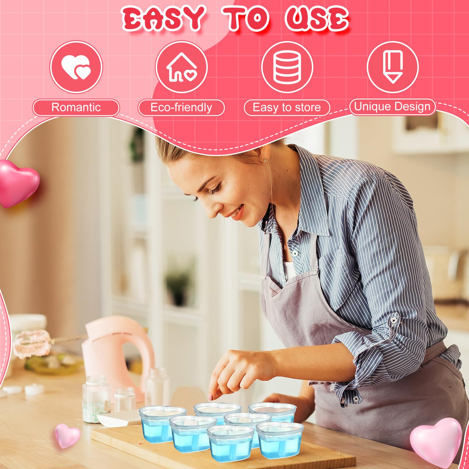 Didaey 72 Pcs 2.4 oz Valentine‘s Day Heart Shaped Containers Plastic Box with Lids Reusable Small Portion Cups Condiment Storage Container Clear Transparent Cup for Food DIY Liquid Foam Ball Soft Clay