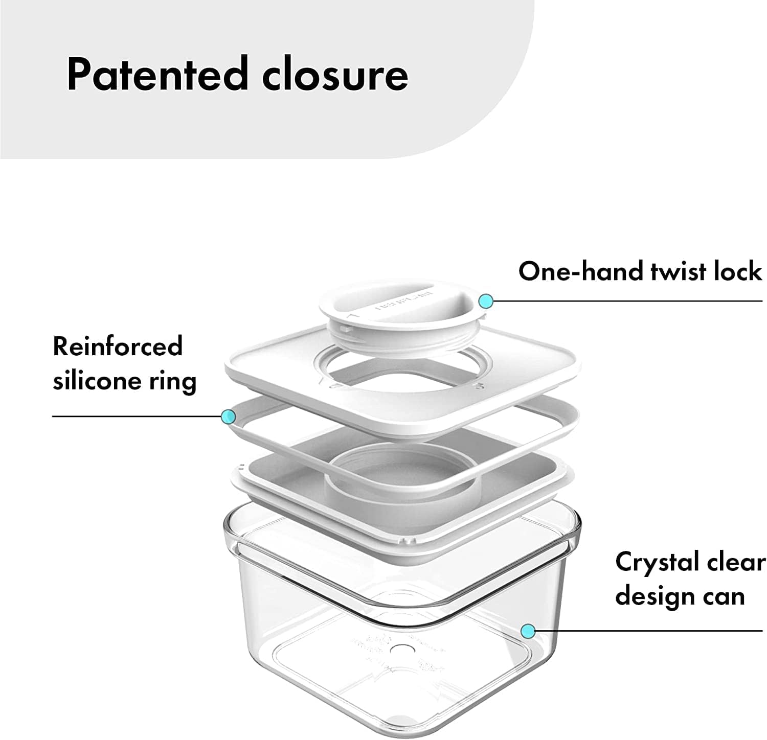 Neoflam Airtight Smart Seal Food Storage Container (Set of 3) | Crystal Clear Body, Matte Black Lid | Modular, Stackable, Nestable Design | Easy to Clean, BPA Free (Square, 1.4L)