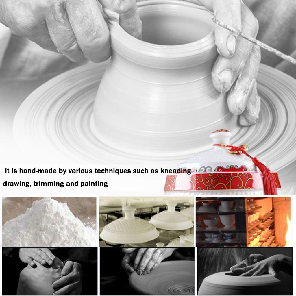 Classic Food Dispensers Ceramic Rice Bucket with Tassel Design, Household Rice Storage Box with Lid, Chinese Sealed Large-Capacity Rice Pot, 4-12.5KG141-441 OZ