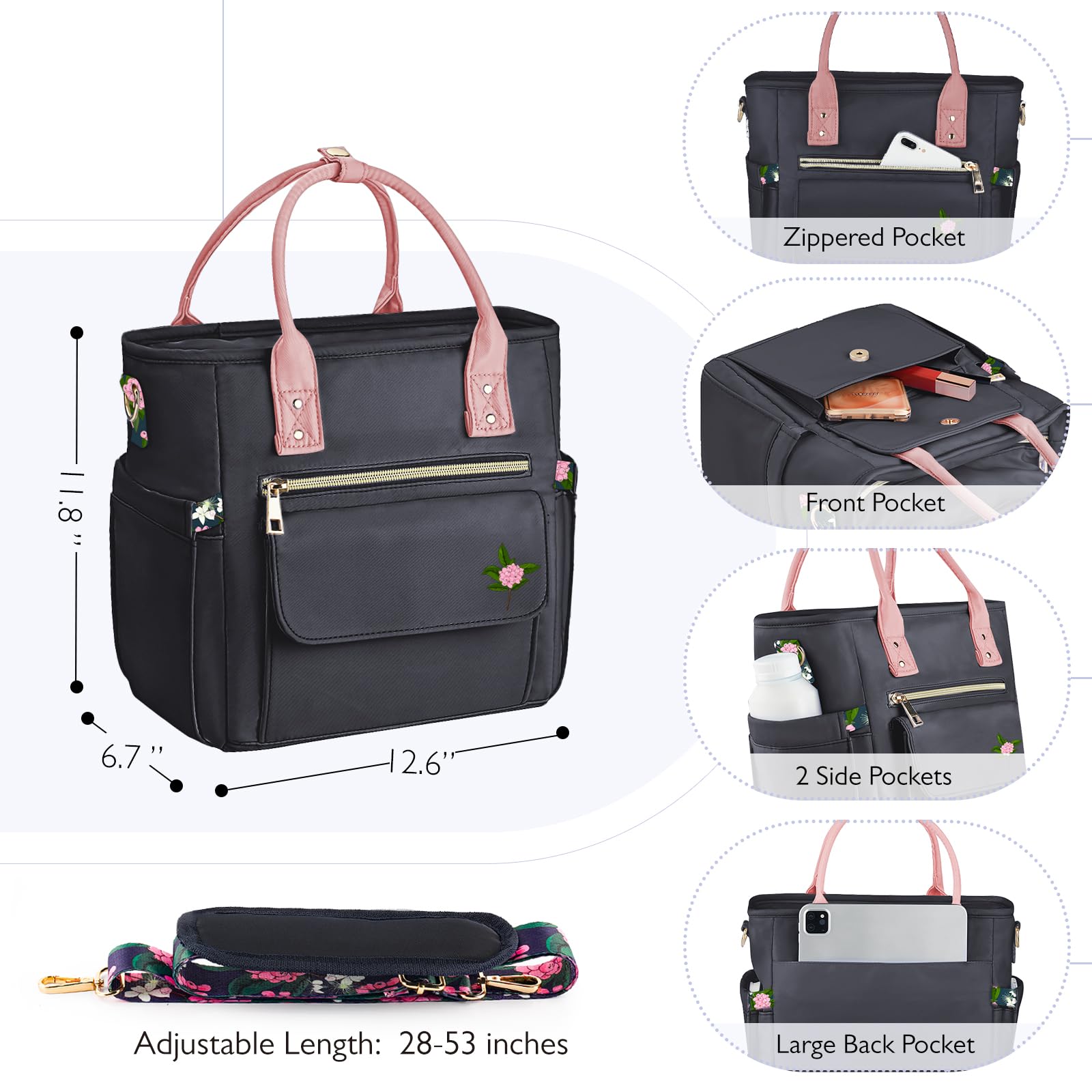 GLORIEROO Deluxe Large Insulated Lunch Bag Box Women - Leakproof Waterproof Cooler with Multi Pockets Removable Strap for Work Picnic - Teacher Mothers Day Christmas Birthday Gifts