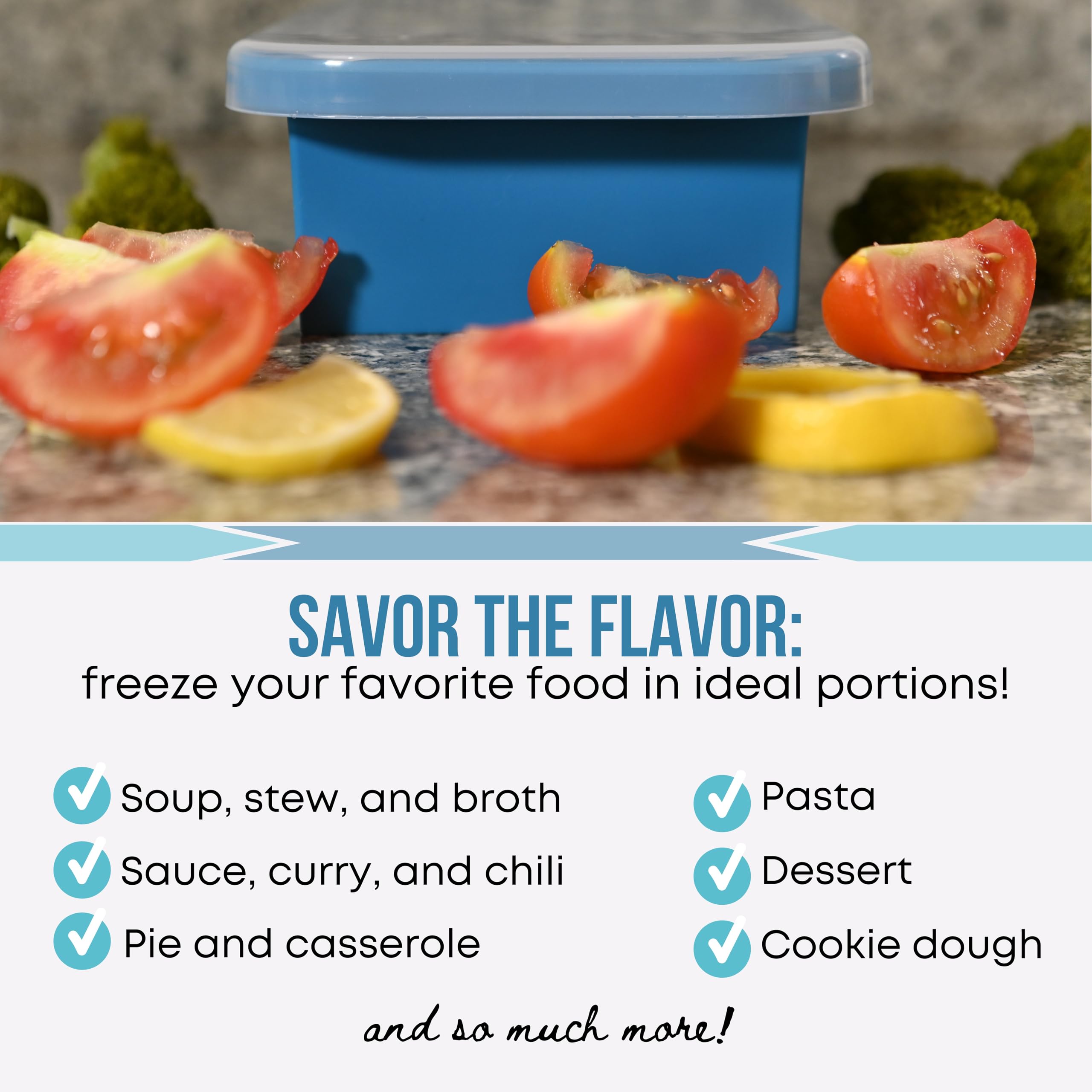 Sandunes 1 Cup Silicone Freezer Molds - Soup Cubes Perfect for Freezing Soup, Sauce, Rice, Leftovers and More - Silicone Freezer Trays with Lids for Meal Prep - Blue - 2-Pack