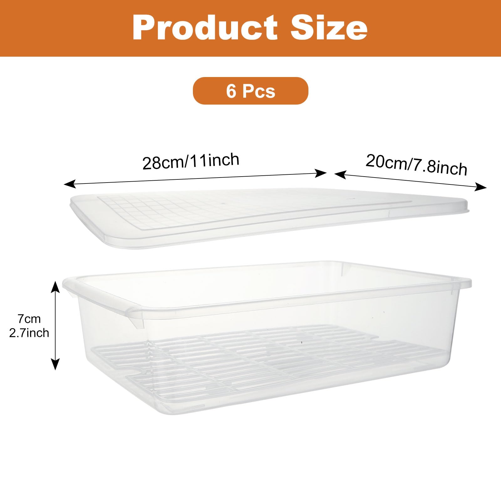 MUXHEL 6 Pcs Food Storage Container for Fridge, X-Large Fruit Storage Containers for Fridge with Lid and Removable Drain Plate, Plastic Freezer Storage Containers for Storing Fruits, Vegetables, Meat