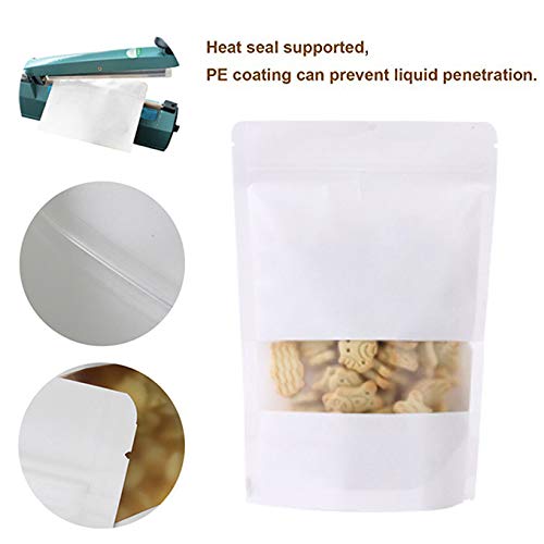 Muka 50 PCS 16 OZ White Kraft Mylar Bags Toaster Bags with Frosted Window, Heat Sealable, 8"W x 12"H x 4"D