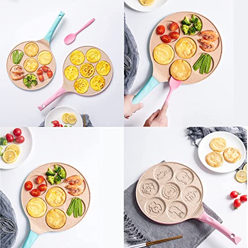 MINTER Pancake Pan With 7 Animal Designs for kids - Round Ceramic Pancake Pan Nonstick Surface & Comfortable Handle - Mini Pancake Crepe Pans Griddle Nonstick (pink)