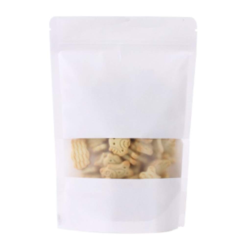 Muka 50 PCS 16 OZ White Kraft Mylar Bags Toaster Bags with Frosted Window, Heat Sealable, 8"W x 12"H x 4"D