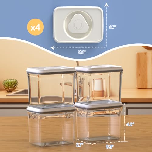 HCM Airtight Food Storage Containers, BPA Free Plastic Cereal Containers with Easy Lock Lids for Kitchen Pantry Organization and Storage (4PCS, 0.75L*4)
