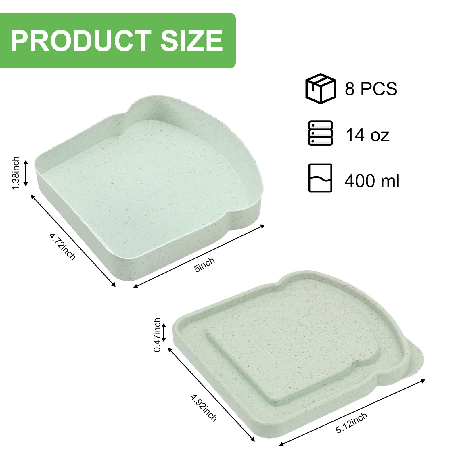 Voittozege 8 Pc Sandwich Containers for Lunch Boxes, 14 oz Plastic Reusable Sandwich Holder with Lid, Microwave & Dishwasher Safe, Family