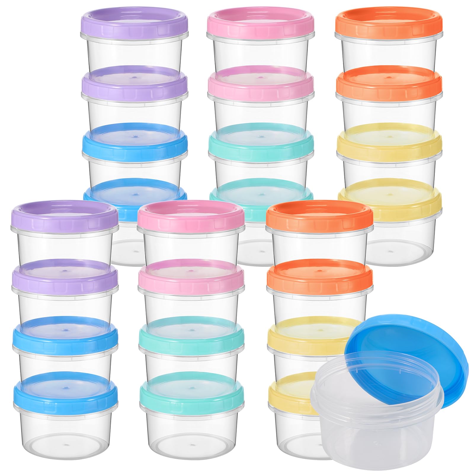 Ziliny Reusable 7 oz Plastic Containers with Lids Food Storage Jars Multicolor Stackable Containers Meal Prep Food Storage Jars, Freezer Microwave Safe(48 Pcs)
