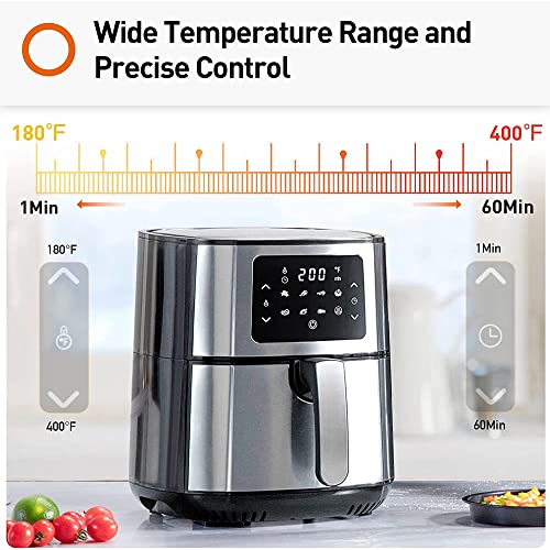 Joyoung JY-570 5.8 Quart Stainless Steel Multi Tasker Detachable Double Basket Air Fryer with LED Touchscreen and 8 Built In Smart Programs, Black