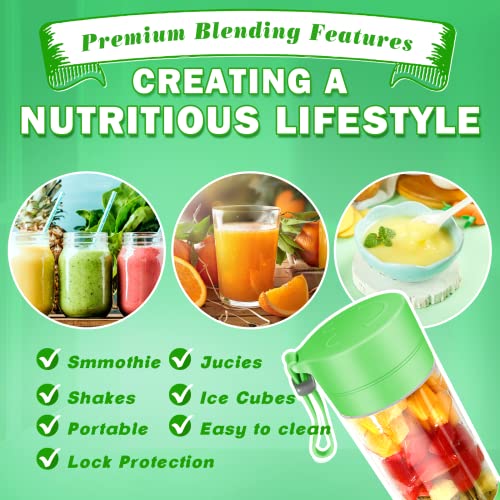 Portable Blender, Personal Size Blender with USB Rechargeable Mini Fruit Juice Mixer, Personal Blender for Smoothies and Shakes Mini Juicer Cup Travel 380ML