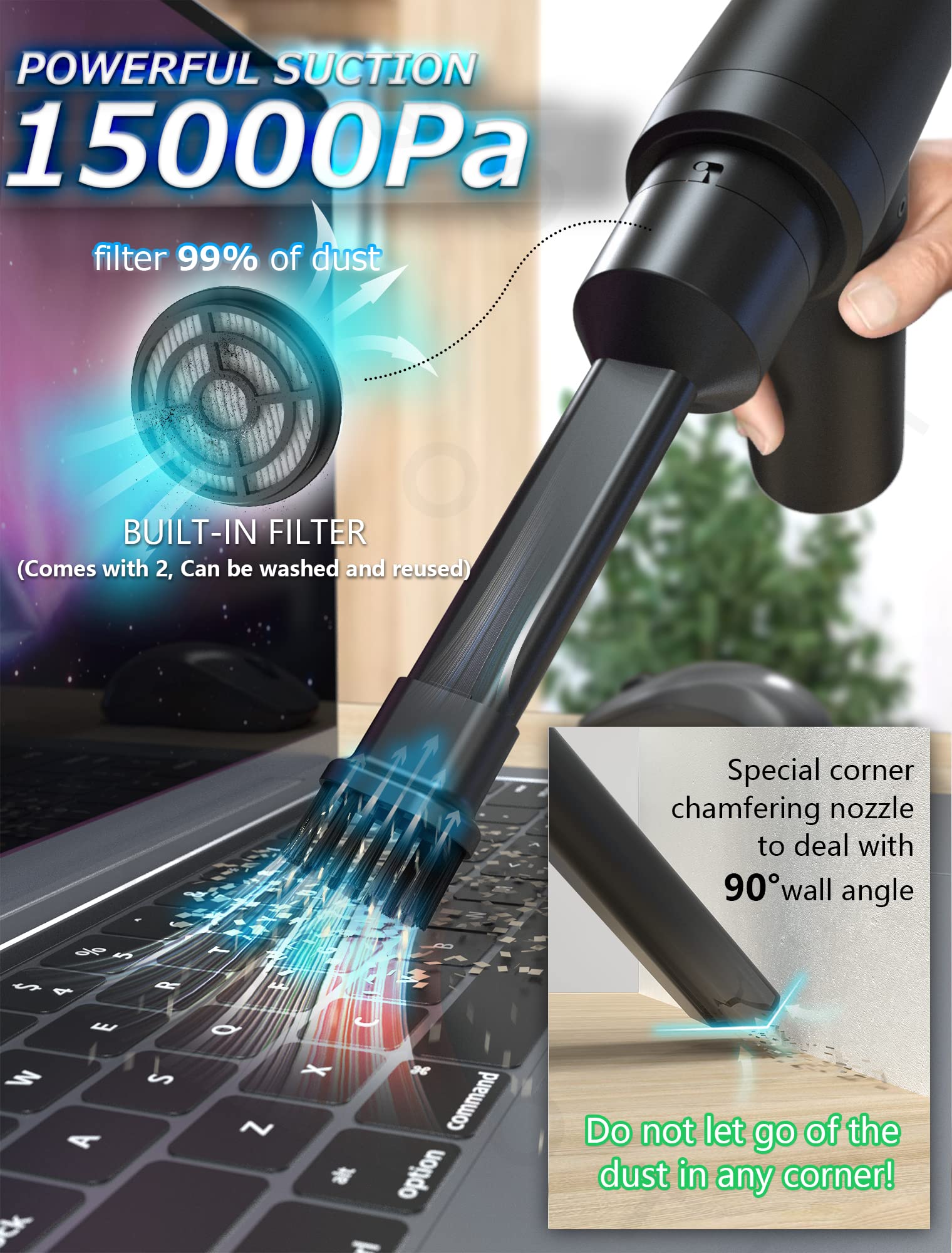 IGOKOTI Compressed Air Duster Reusable Electric Air Duster & Vacuum 2 in 1, Cordless Portable Rechargeable Compressed air, 98000 RPM Handheld Air Blower for Car, Electronics, Keyboard Cleaning