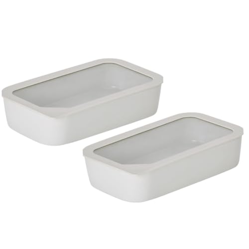 Neoflam 2 Set FIKA One Kitchen Porcelain Ceramic Food Container with Glass Lid, Microwave, Oven, Dishwasher Safe Storage, Home Deco (1500ml / 1.59qt / 6.25 cups)