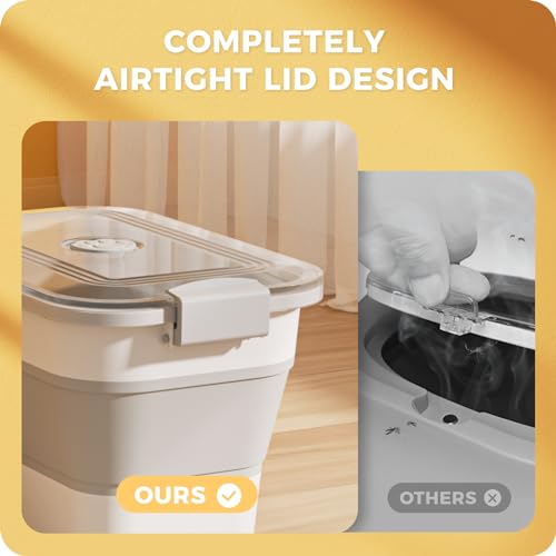 Airtight Dog Food Storage Container Up to 𝟮𝟯 𝗹𝗯𝘀,【Keep Dry Food Fresh】 Collapsible Pet Food Container with Clear Lid,【Ready to Use】 Cat Treart Container with Attachable Casters and Measuring Cup