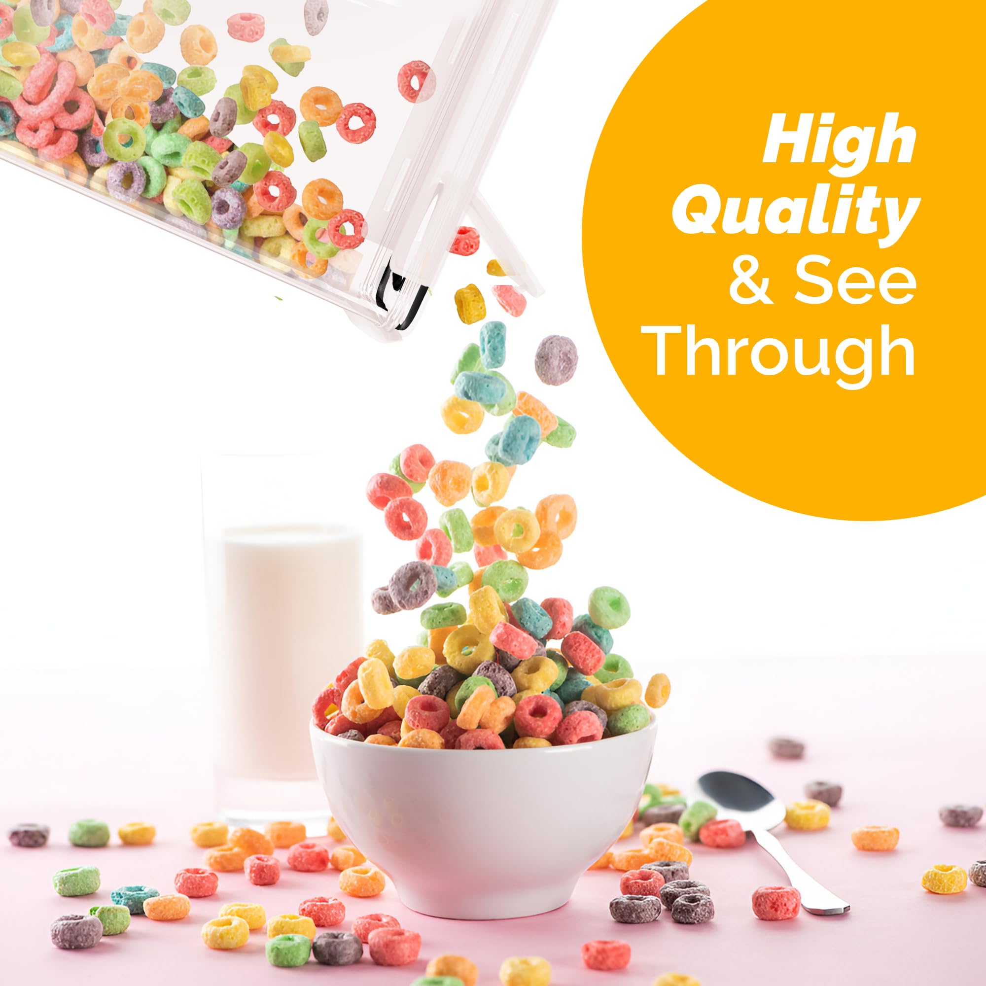 Generic UHS Cereal Containers Storage - 4-Piece Airtight Container Set, Transparent Food Organizers with Lids 4 Liter Reusable Labels & Marker, Clear