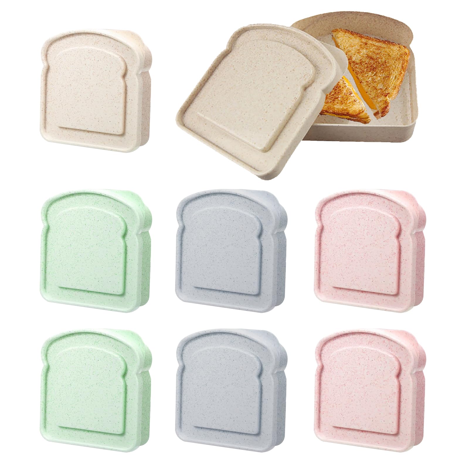 Voittozege 8 Pc Sandwich Containers for Lunch Boxes, 14 oz Plastic Reusable Sandwich Holder with Lid, Microwave & Dishwasher Safe, Family