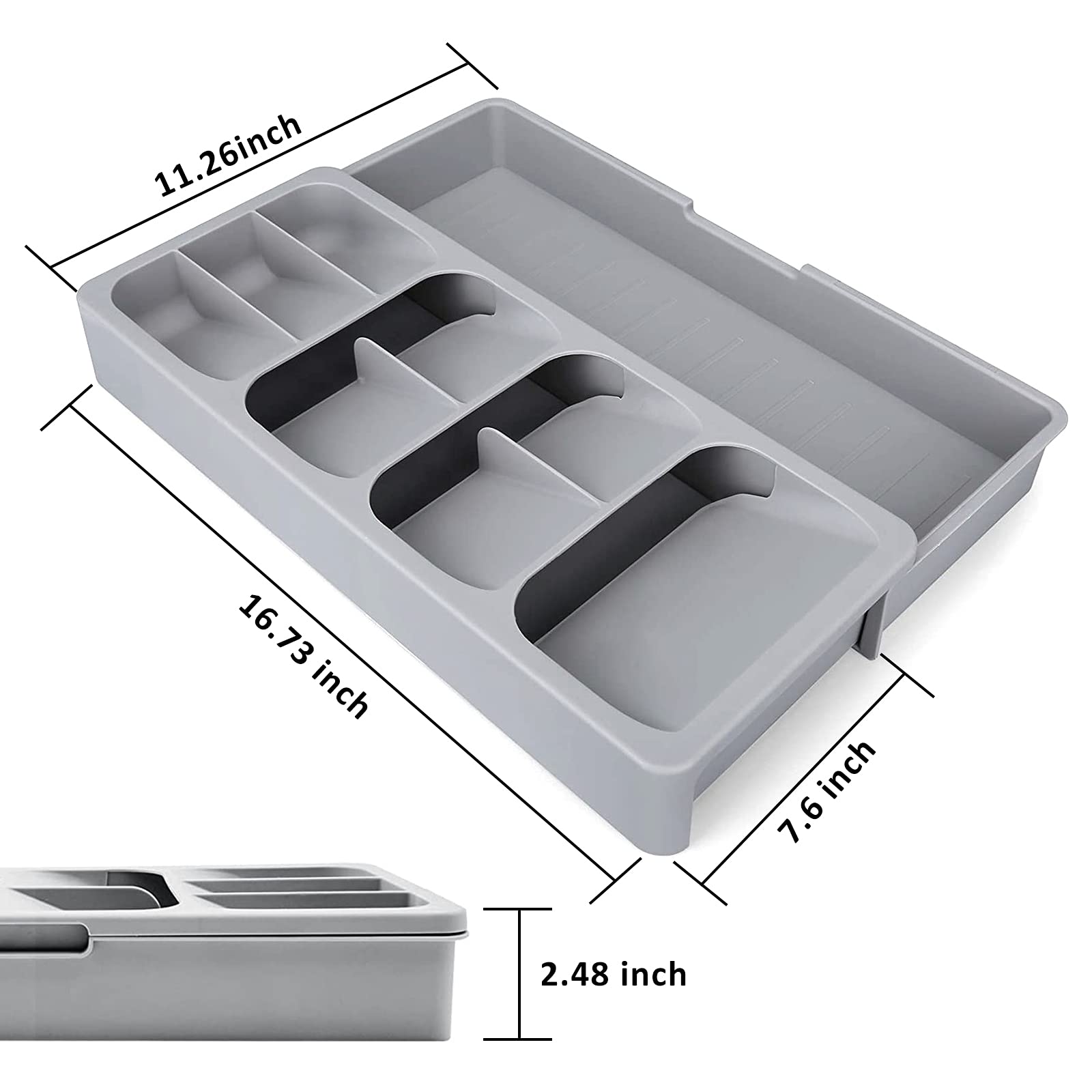 Moi Doi Kitchen Drawer Organizer Silverware Organizer for Kitchen Storage Tray Box for Cutlery Spoon Knife and Fork Partition Storage Gray