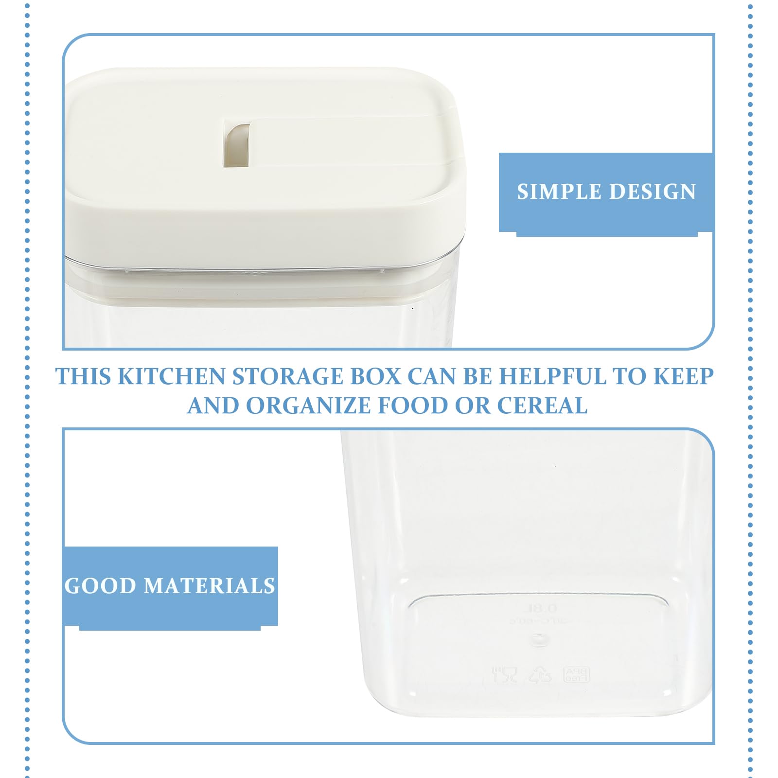 PRETYZOOM Airtight Food Storage Container 800ml Rectangle Sealed Storage Box Kitchen Dry Food Organization Grains Keeper Plastic Cereal Dispensers