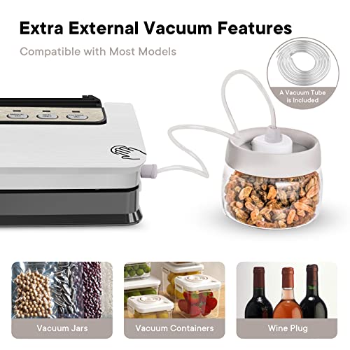 Food Vacuum Sealer Machine, Dry/Moist Vacuum Sealer with 5-in-1 Multi-operating Modes for Sous Vide and Food Storage, Built-in Roll Storage & Cutter Food Vacuum Machine,10 Pcs Bags Starter Kit, White