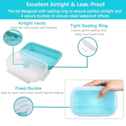 LYASILGC Set of 8 Collapsible Silicone Food Storage Containers, Collapsible Bowls with Airtight Lids, Flat Stacks, Meal Prep, Lunch Box Container, RV Organization And Storage