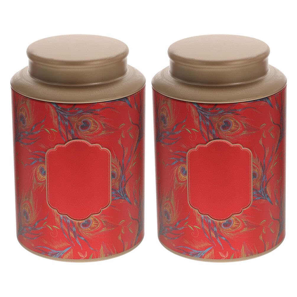 ABOOFAN 2pcs Tea Storage Tin Tea Canister Tinplate Tea Storage Holder Airtight Tea Tin Coffee Bean Canister