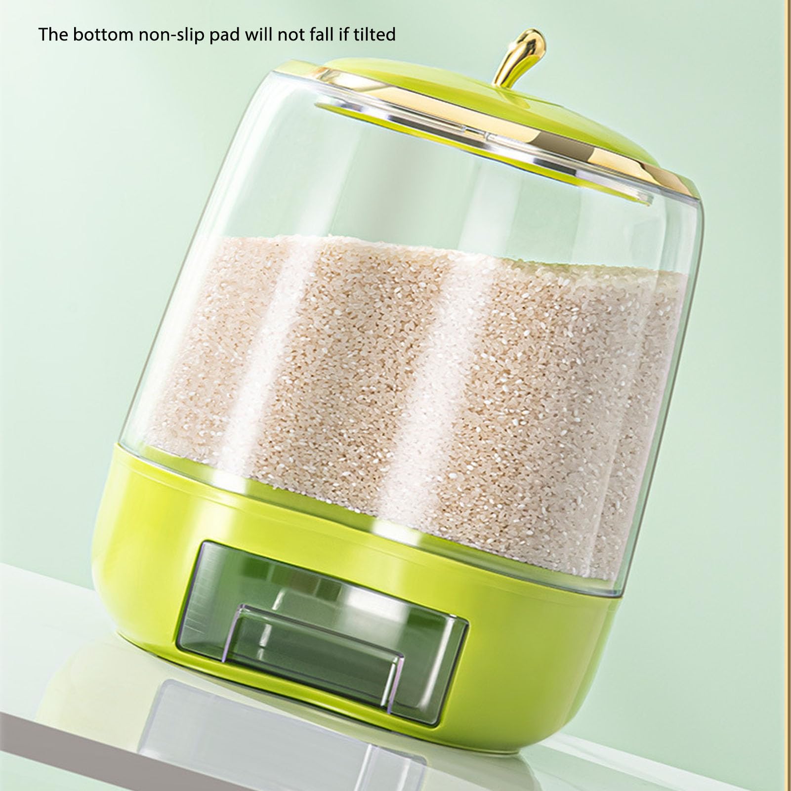 Kitchen Rice Container, 10KG Capacity Food Rice Storage Box, Rice Dispenser Bin Household Cereal Dispenser Bucket for Home Kitchen (Green)