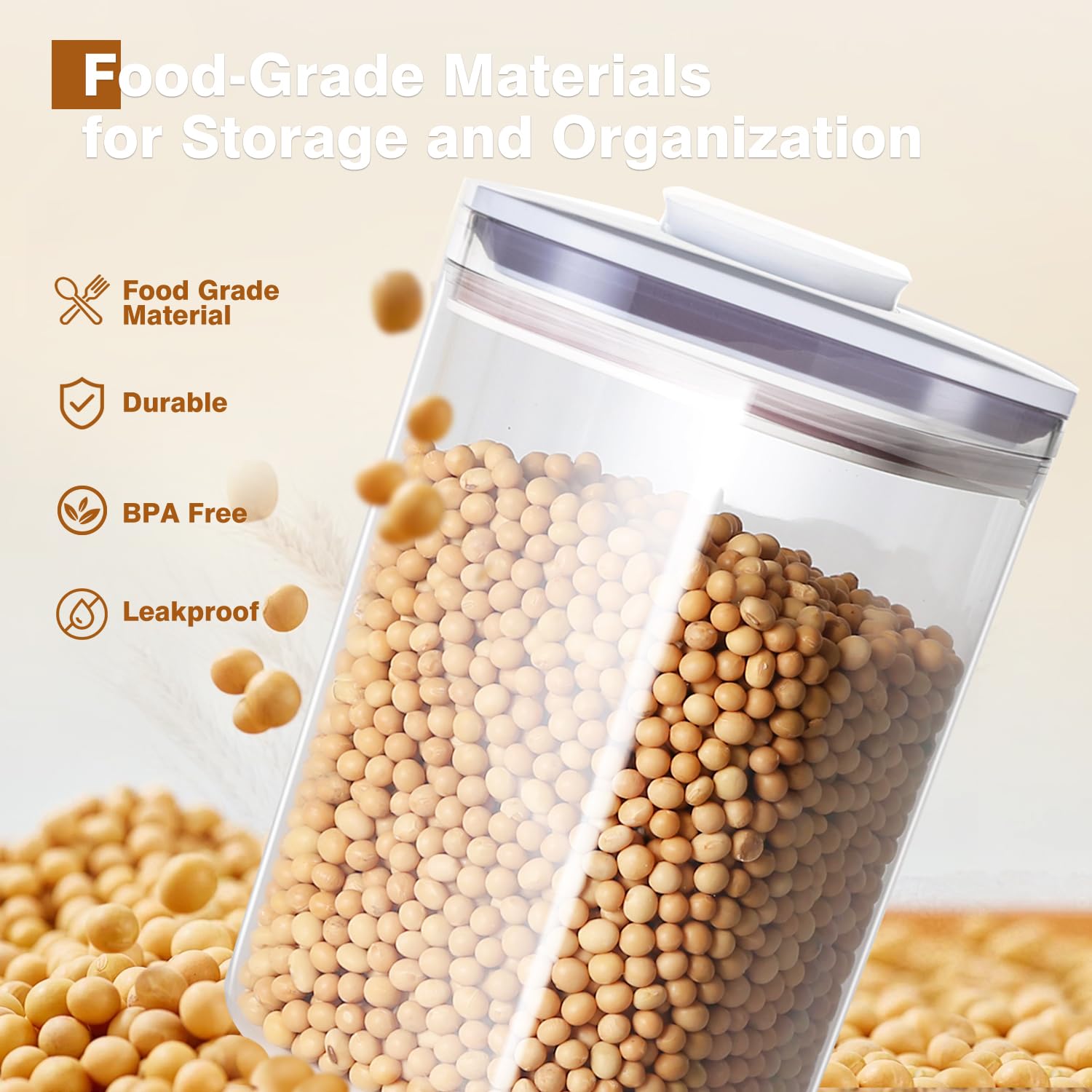 LivLab Airtight Small Grips POP Rice Cereal Dispenser - Rice Container Food Storage Bin Granola Cat/Dog Food Container (2.2 Qt)