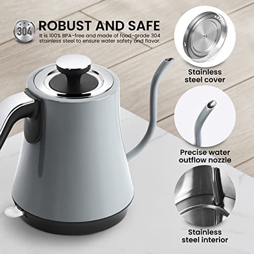 Gooseneck Electric Kettle, 1000W Fast Boiling Tea Kettle Electric with Auto Shut-Off, Boil-Dry Protection, Leak-Proof 304 Stainless Steel Electric Kettle Hot Water Kettle Electric for Pour-Over Coffee