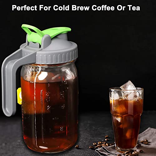 Cold Brew Mason Jar Iced Coffee Maker 64 Oz Wide Mouth Jar Cold Brew Pitcher With Coffee Filter Food Grade Airtight & Leak-Proof Pitcher 2 Quart