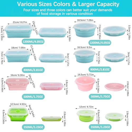 LYASILGC Set of 8 Collapsible Silicone Food Storage Containers, Collapsible Bowls with Airtight Lids, Flat Stacks, Meal Prep, Lunch Box Container, RV Organization And Storage