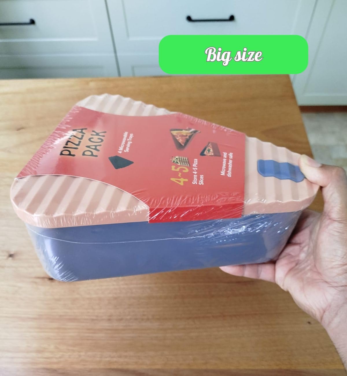 Pizza Storage Container (Big Size), Reusable Pizza and Food Silicone Storage Container, with 4 trays – Useful, Stackable Microwaveable Slice Box. Triangle shape. BPA Free (Colour Blue and Pink)