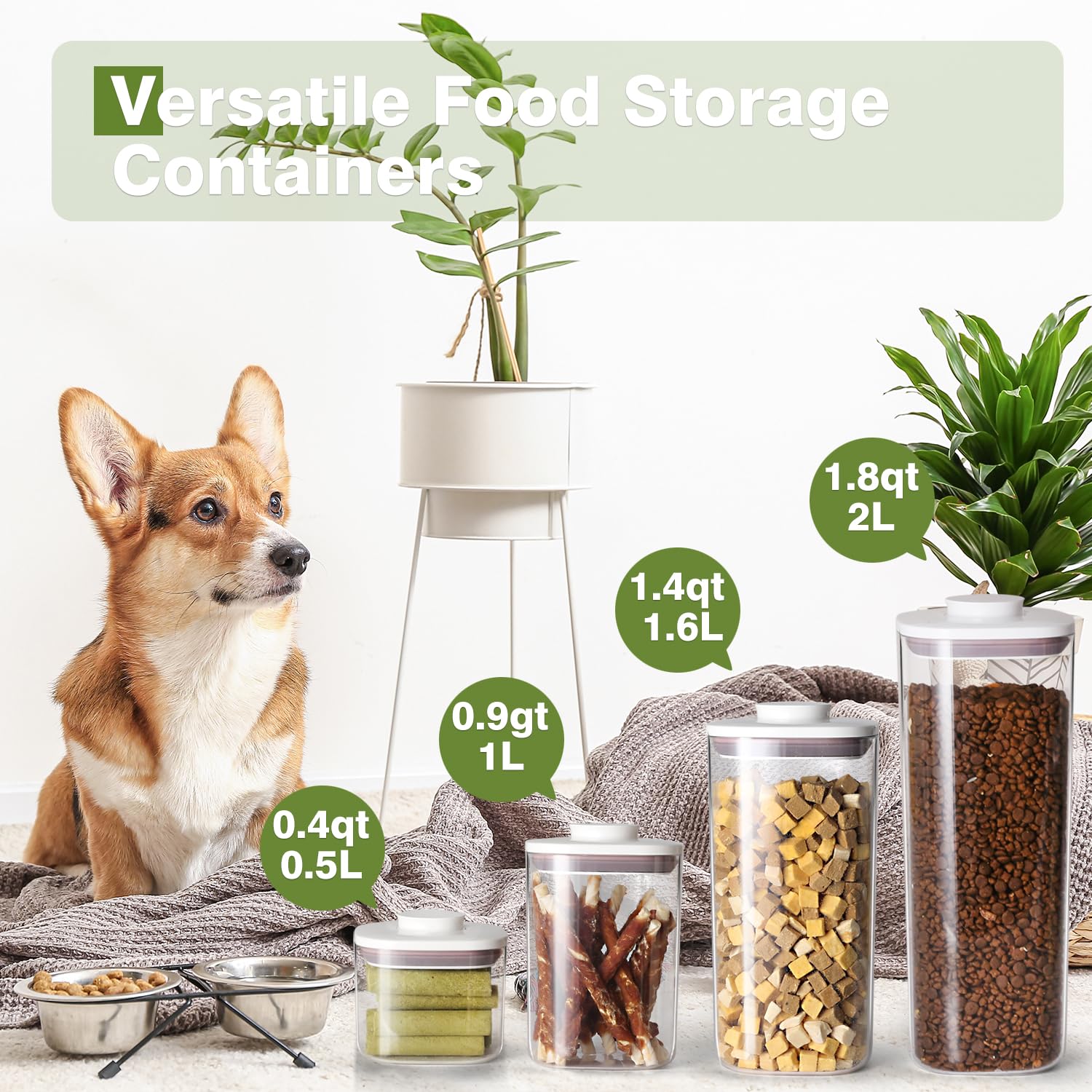 LivLab Airtight Small Grips POP Rice Cereal Dispenser - Rice Container Food Storage Bin Granola Cat/Dog Food Container (2.2 Qt)