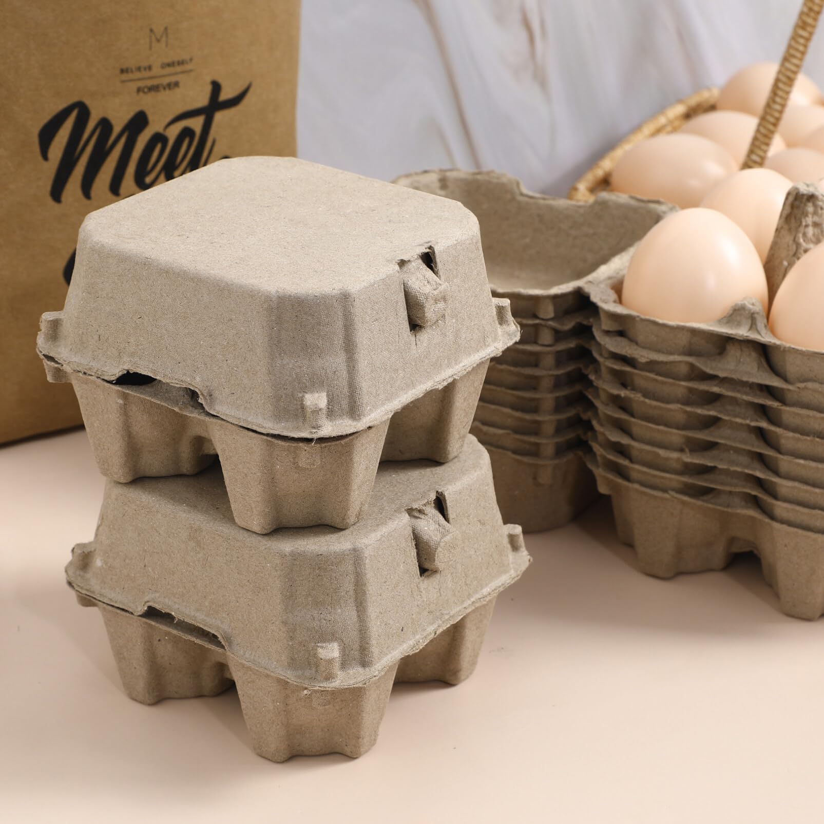 Luxshiny 10pcs 4 Count Kraft Pulp Egg Tray Holder for Home Refrigerator, Farm Market, Travel, Camping, Picnic
