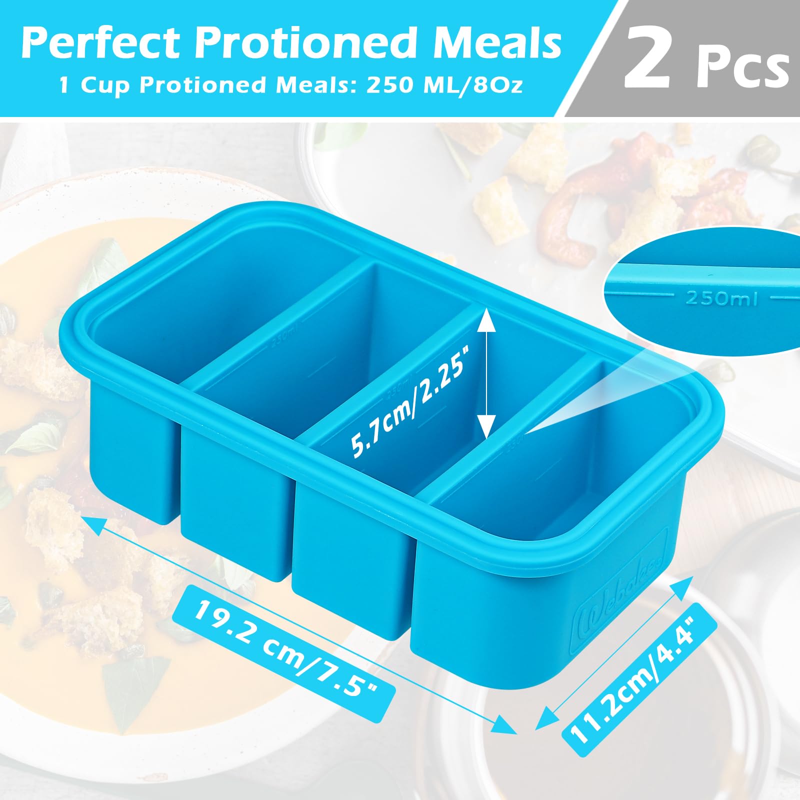 Webake 1 Cup Silicone Freezer Molds with Lids 2 Pack, Easy Release Soup Freezing Containers, Perfect for Meal Prep, Fruits, Soup, Food Storage, Broth, Leftovers